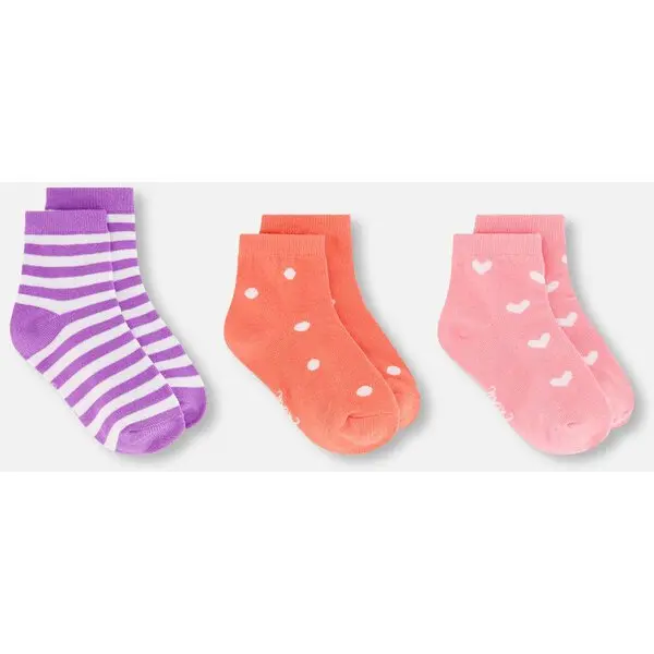DEUX PAR DEUX Allover Prints Striped Cotton Socks Pack Of 3 - Striped Mauve