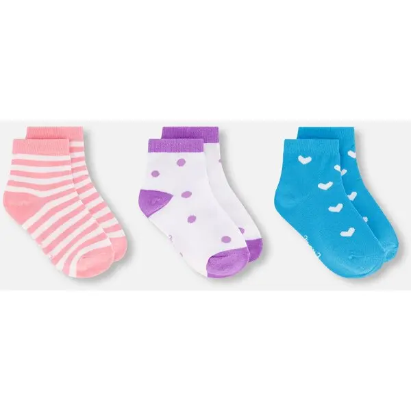 DEUX PAR DEUX Allover Prints Striped Cotton Socks Pack Of 3 - Striped Pink