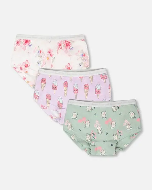 DEUX PAR DEUX Boyshort Panties Organic Cotton - Green Kitten Print