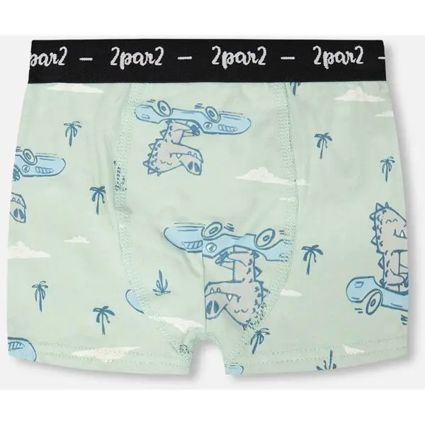 DEUX PAR DEUX Organic Cotton Crocodile Elastic Waist Boxer - Green Printed Crocodiles