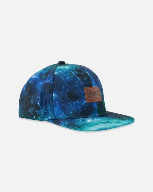 DEUX PAR DEUX Flat Brim Cap - Blue Wave Print