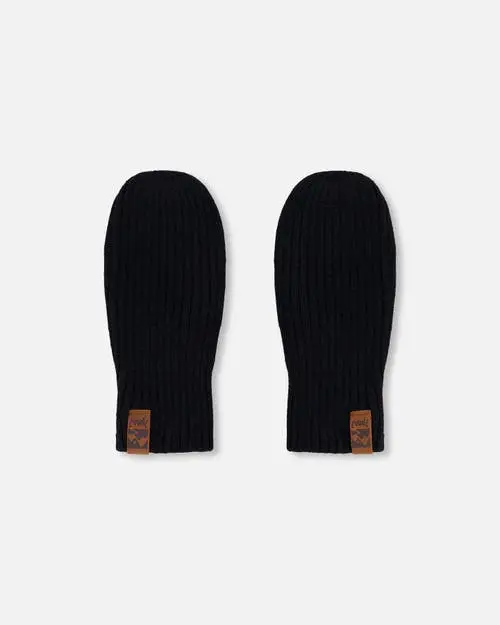 DEUX PAR DEUX Ribbed Knit Mittens - Black