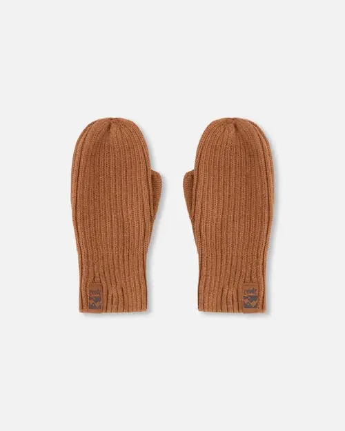 DEUX PAR DEUX Ribbed Knit Mittens - Brown