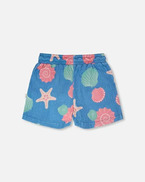 DEUX PAR DEUX Crinkle Jersey Shell Print Shorts