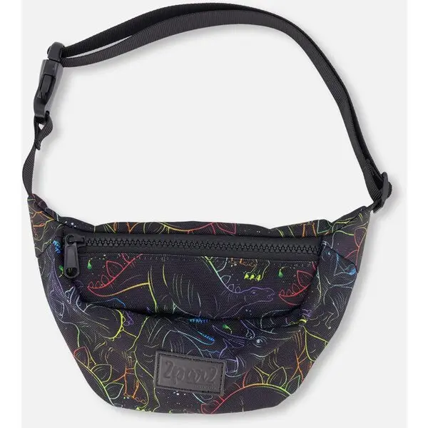 DEUX PAR DEUX Adjustable Straps Dinosaur Fanny Pack - Black Dinosaur Print