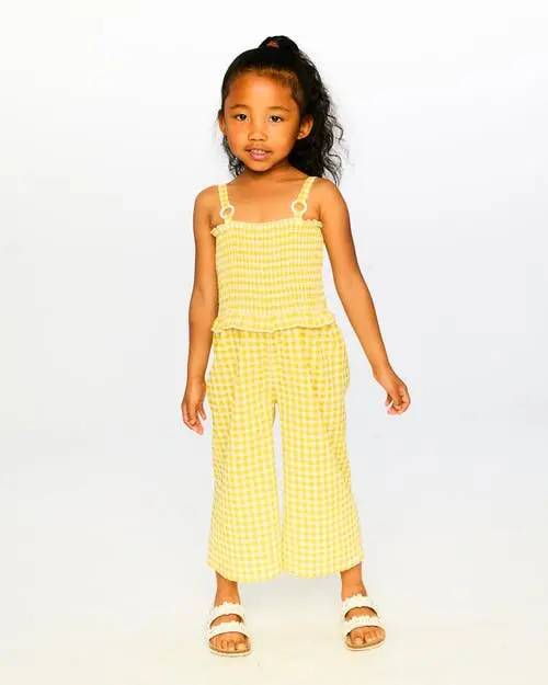 DEUX PAR DEUX Gingham Smocked Capri Jumpsuit