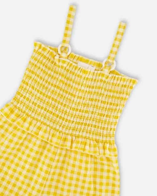 DEUX PAR DEUX Gingham Smocked Capri Jumpsuit
