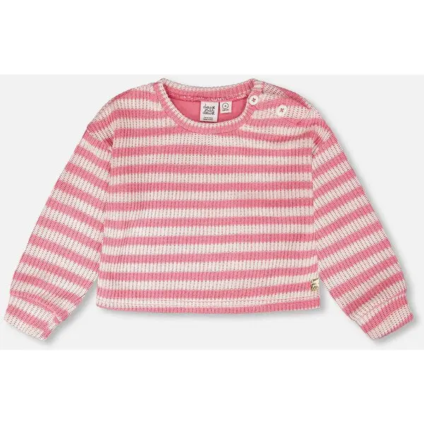 DEUX PAR DEUX Long Sleeve Striped Cropped Sweater - Pink & White Stripes