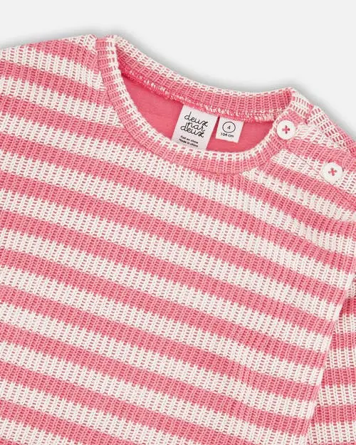 DEUX PAR DEUX Long Sleeve Striped Cropped Sweater - Pink & White Stripes