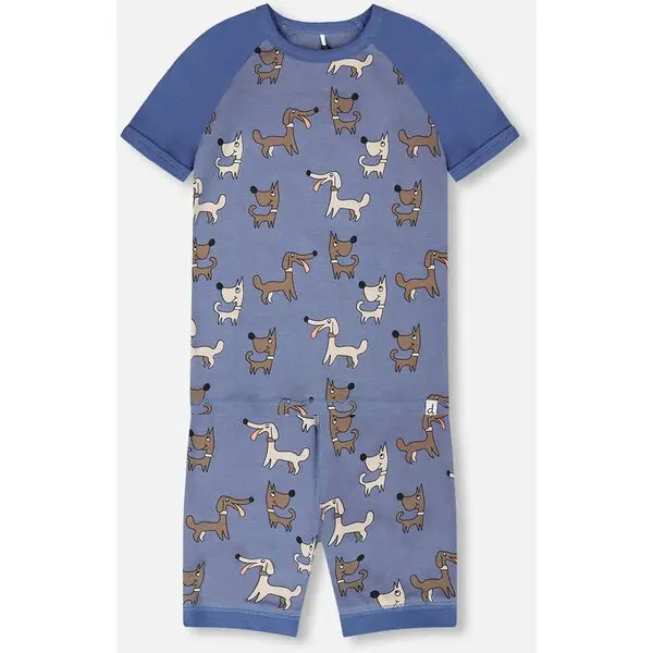 DEUX PAR DEUX Organic Cotton Dog Two-piece Pyjama Set - Blue Printed Dogs