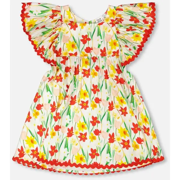 DEUX PAR DEUX Floral Print Viscose Dress - White Printed Daffodils