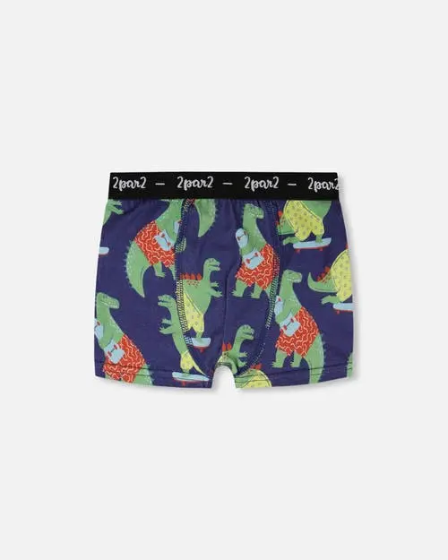 DEUX PAR DEUX Organic Cotton Dino Elastic Waist Boxer - Blue Dino Print