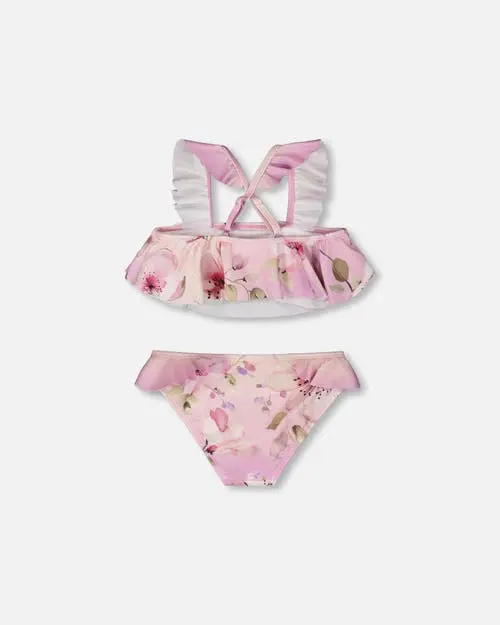 DEUX PAR DEUX Two-piece Ruffle Flared Flower Swimsuit
