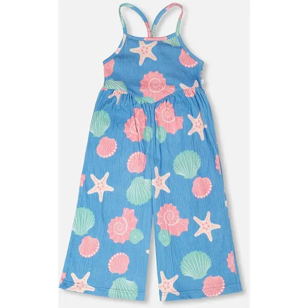 DEUX PAR DEUX Crinkle Jersey Shell Jumpsuit - Blue Seashell Print