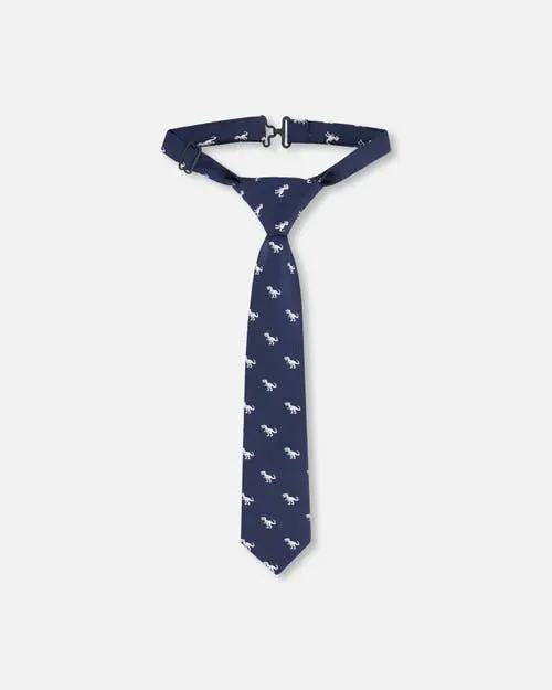 DEUX PAR DEUX Printed Neck Tie - Blue Dino Print