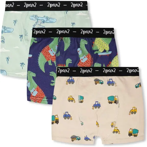 DEUX PAR DEUX Organic Cotton Adventure Boxers Pack Of 3 - Beige Printed Trucks