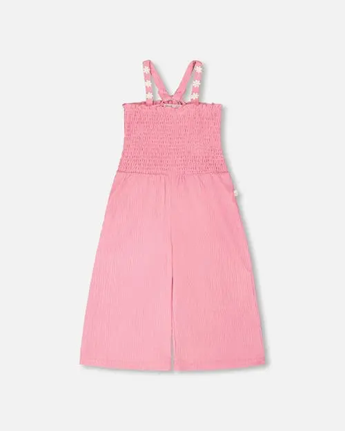 DEUX PAR DEUX Crinkle Jersey Smocking Sleeveless Jumpsuit - Pink