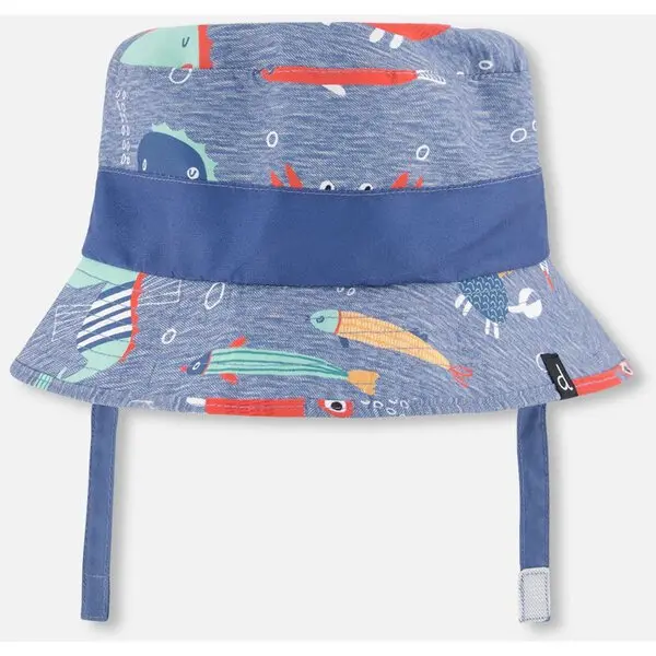DEUX PAR DEUX Marine Animal Beach Hat - Blue Printed Marine Animals