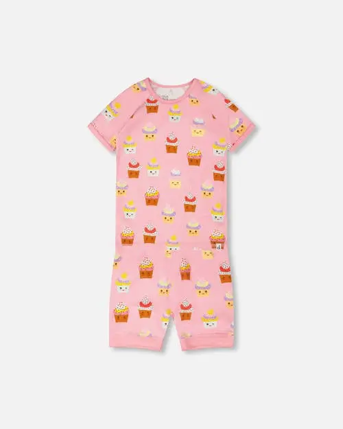 DEUX PAR DEUX Organic Cotton Cupcake Two-piece Pyjama Set - Pink Printed Cupcake