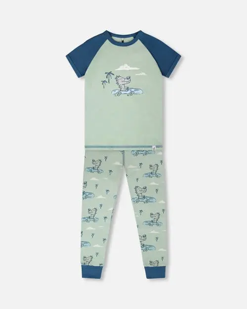 DEUX PAR DEUX Organic Cotton Crocodile Two-piece Pyjama Set - Green Printed Crocodiles