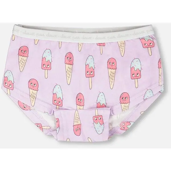 DEUX PAR DEUX Organic Cotton Ice Creams Boyshort Panty - Lilac Printed Ice Creams