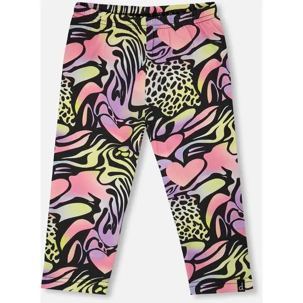 DEUX PAR DEUX Organic Cotton Jersey Animal Capri - Black With Multicolored Print
