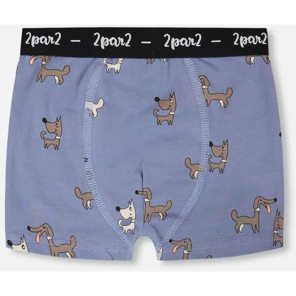 DEUX PAR DEUX Organic Cotton Dog Elastic Waist Boxer - Blue Printed Dogs