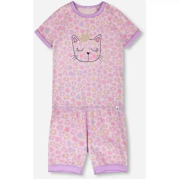 DEUX PAR DEUX Organic Cotton Animal Two-piece Pyjama Set - Purple Animal Print