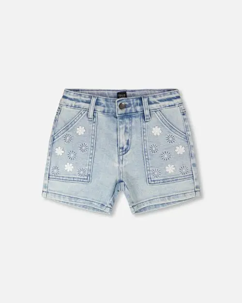 DEUX PAR DEUX Denim Shorts With Daisy Embroidery
