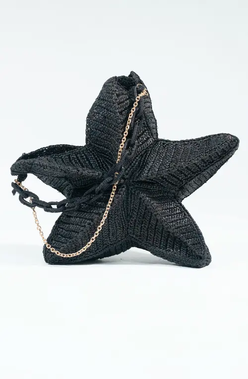 ZANATANY CONCEPTS Star Raffia Bag With Metal Chain