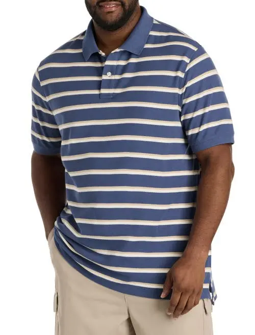 HARBOR BAY BY DXL Big & Tall Striped Polo Shirt V2 - Sargasso Sea Multi