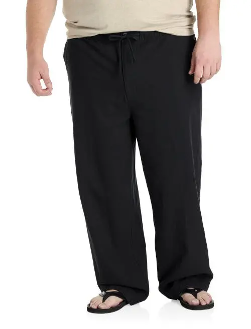 HARBOR BAY BY DXL Big & Tall Linen-blend Loose-fit Beach Pants - Black