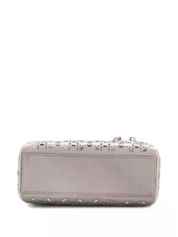 Dior Lady Mini Satchel Crystal Embellished Cannage Quilt - Grey