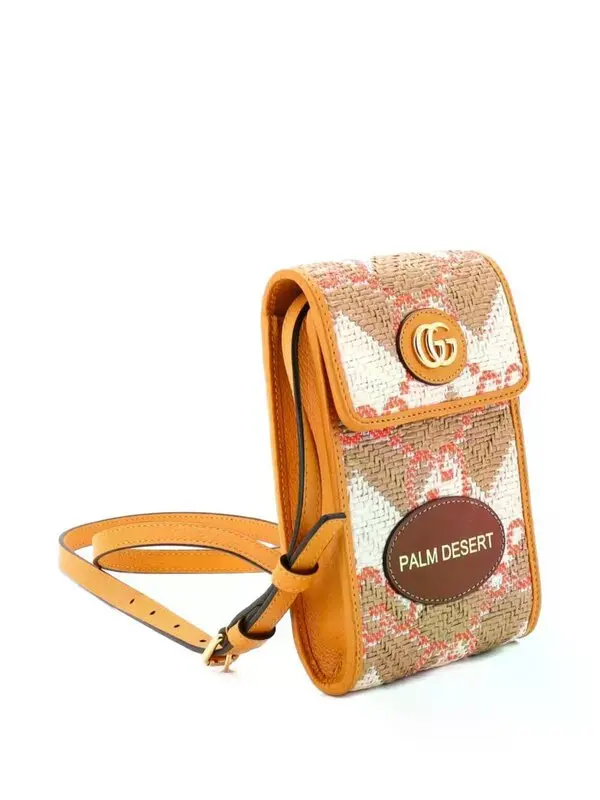 Gucci Destination Phone Flap Straw Effect Gg Raffia Crossbody Bag