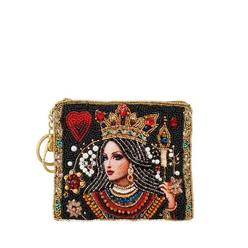 MARY FRANCES ACCESSORIES Beaded Coin Purse With Key Ring - Black