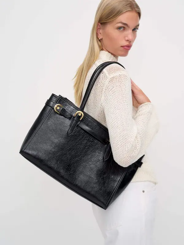 REFORMATION Beatrice Leather Tote Bag - Black