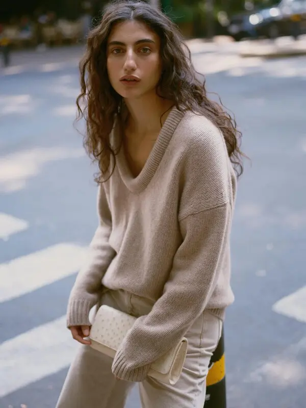REFORMATION Jonie Cashmere Oversized Scoop Neck - Natural