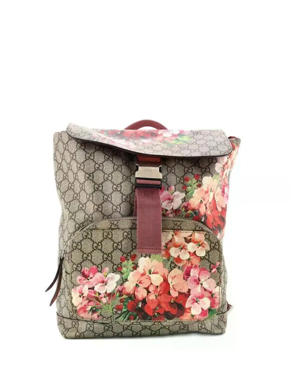 Gucci Buckle Blooms Print Gg Coated Canvas Medium Backpack