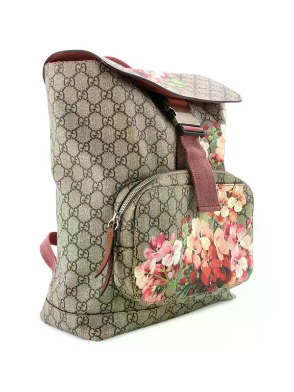 Gucci Buckle Blooms Print Gg Coated Canvas Medium Backpack