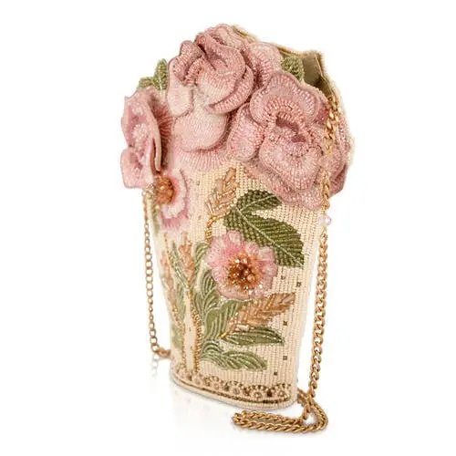 MARY FRANCES ACCESSORIES Floral Beaded Crossbody Handbag