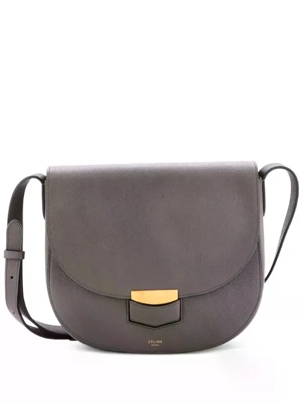 Celine Trotteur Grainy Leather Medium Crossbody Bag - Grey