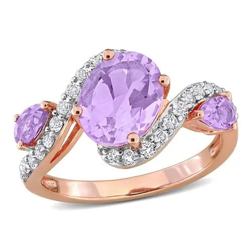 JULIANNA B. Gemstone And White Topaz Swirl Ring - Amethyst/rose-plated Silver
