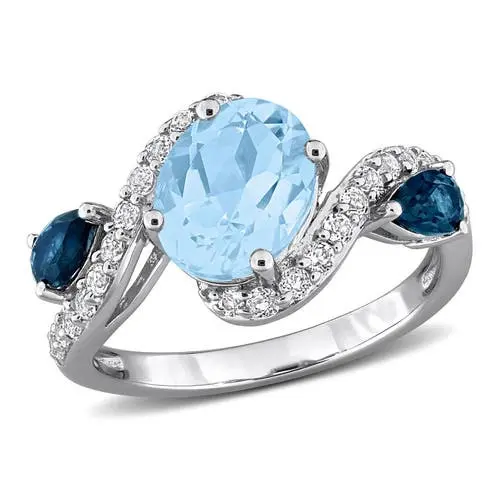 JULIANNA B. Gemstone And White Topaz Swirl Ring - Blue Topaz/sterling Silver