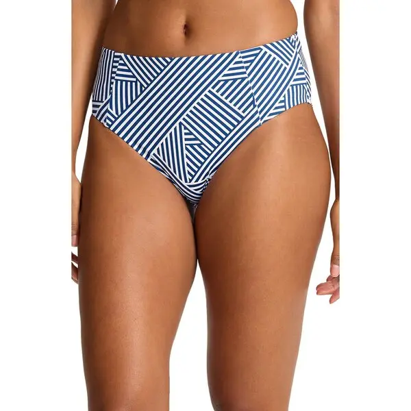 Tommy Bahama Palm Modern Stripe High Waist Bikini Bottoms - Indigo Tide