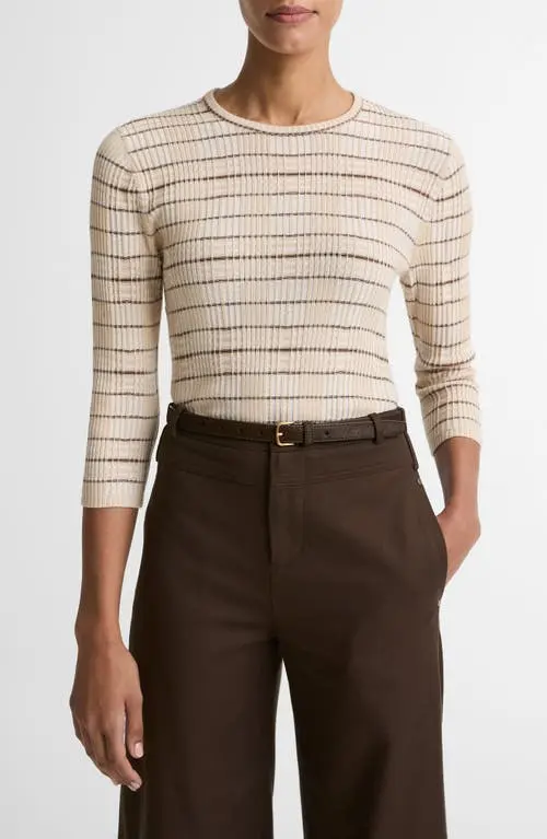 Vince Plaid Cotton Blend Crewneck Sweater - Wheatstone Combo