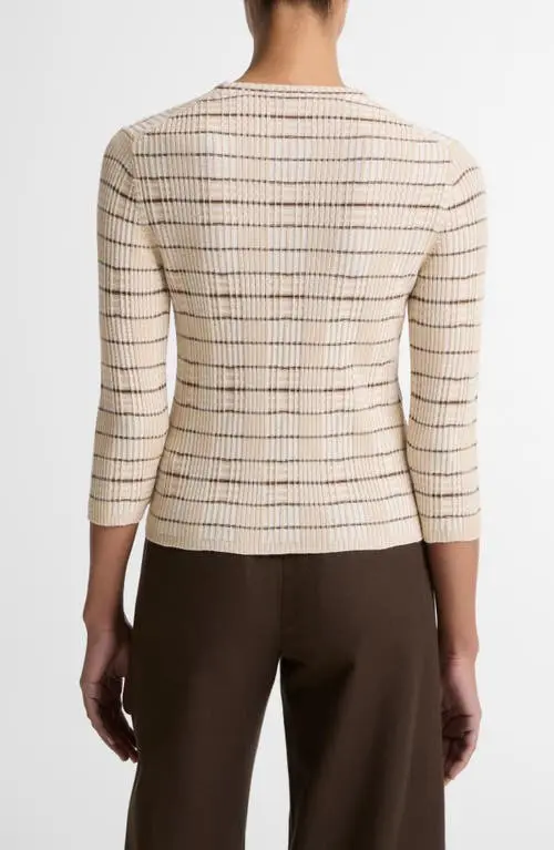 Vince Plaid Cotton Blend Crewneck Sweater