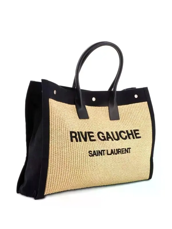 Saint Laurent Rive Gauche Shopper Raffia Canvas Large Tote Bag
