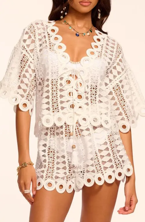 Ramy Brook Dottie Embroidered Cover-up Top - White Cotton