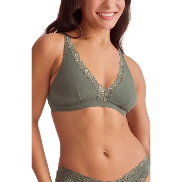 Fleur't Lace Trim Bralette - Thyme Rib