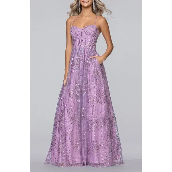 BLONDIE NITES Glitter Mesh A-line Gown